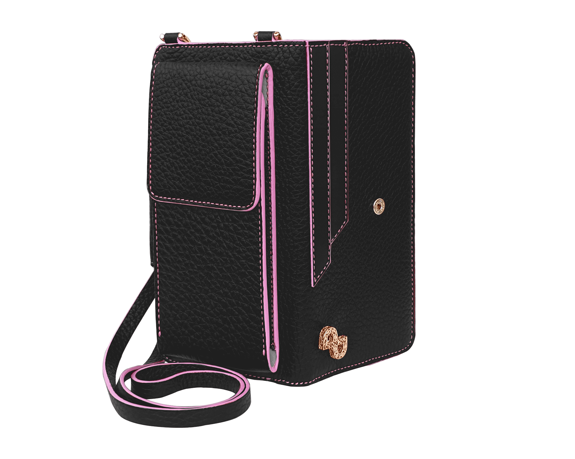CLAUDIA Mobile/Wallet Crossbody 3D in Black grained calf leather